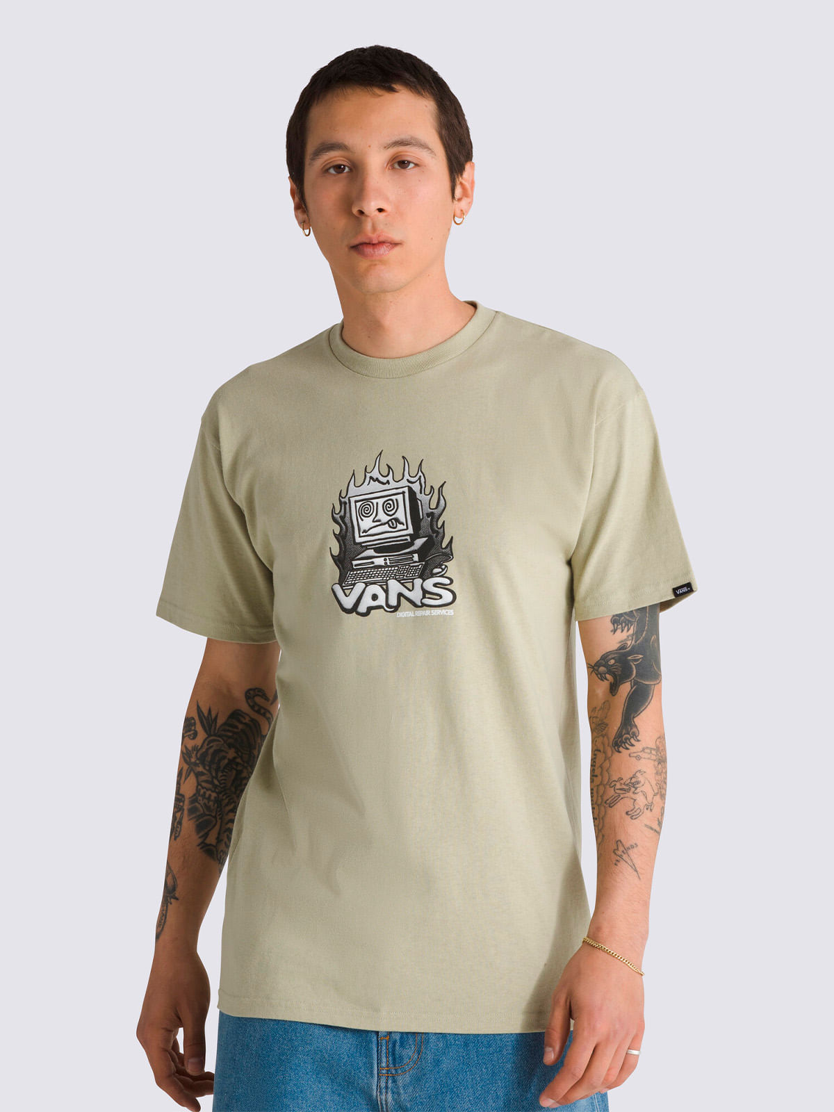 Polera Manga Corta Hombre Digital Repair Ss Verde Oscuro Vans-Vans Chile